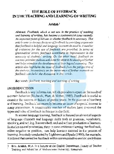 (PDF) The Role of Feedback in Writing Education