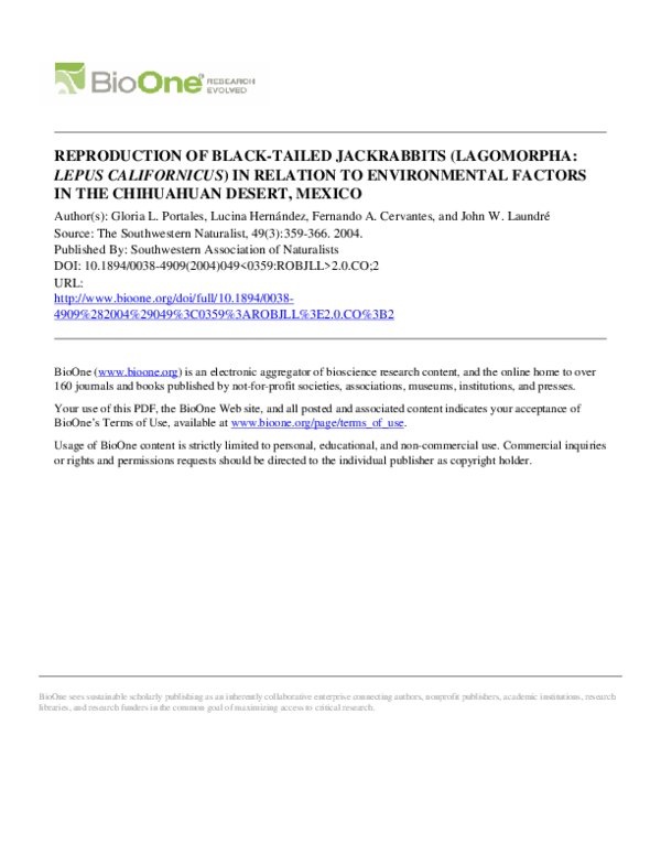 Reproduction of black-tailed jackrabbits (Lepus californicus) in ...