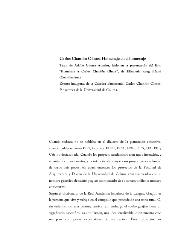 (PDF) Carlos Chanfón Olmos, Homenaje en el homenaje