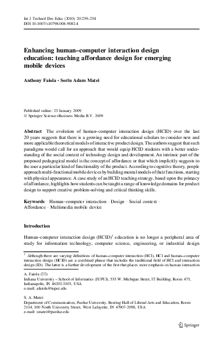 (PDF) Enhancing human–computer interaction design education: teaching affordance design for ...