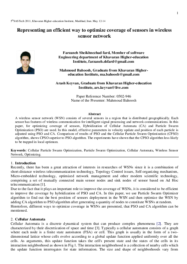 (PDF) Representing an efficient way to optimize coverage of sensors in wireless sensor network