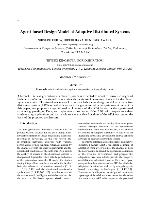 Pdf Agent Based Design Model Of Adaptive Distributed Systems