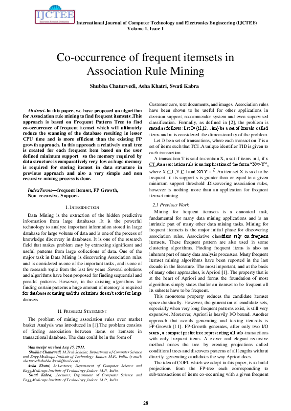 Pdf Co Occurrence Of Frequent Itemsets In Association Rule Mining