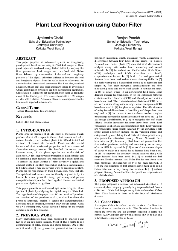 (PDF) Plant Leaf Recognition using Gabor Filter