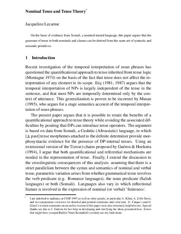 (PDF) Nominal Tense and Tense Theory