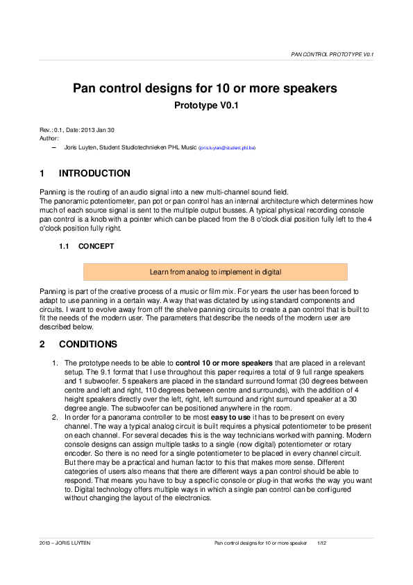 (PDF) Pan control designs for 10 or more speakers