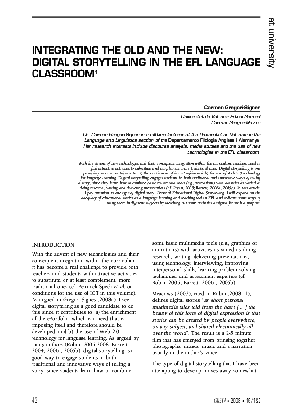 (PDF) Integrating the old and the new: Digital storytelling in the EFL ...