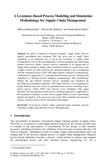 (PDF) A grammar-based process modeling and simulation methodology for supply chain management