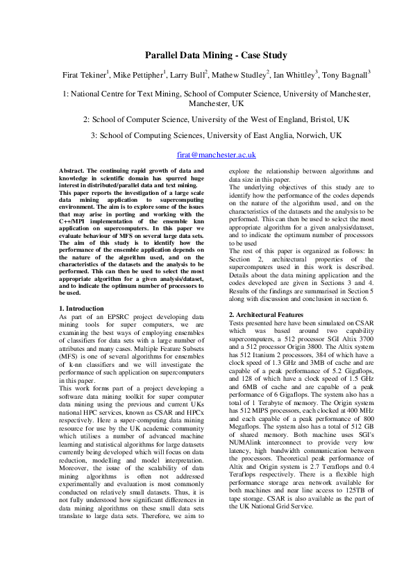 (PDF) Parallel Data Mining - Case Study