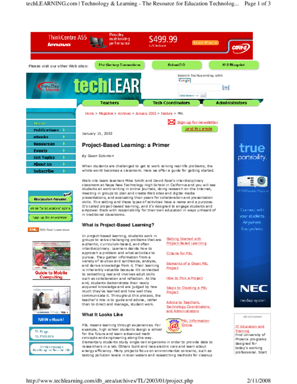 (PDF) Project-based learning: A primer