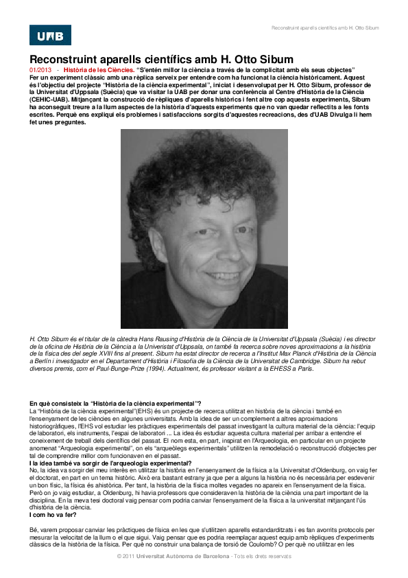 (PDF) Inteview to Otto Sibum for UAB Divulga in English, Català and ...