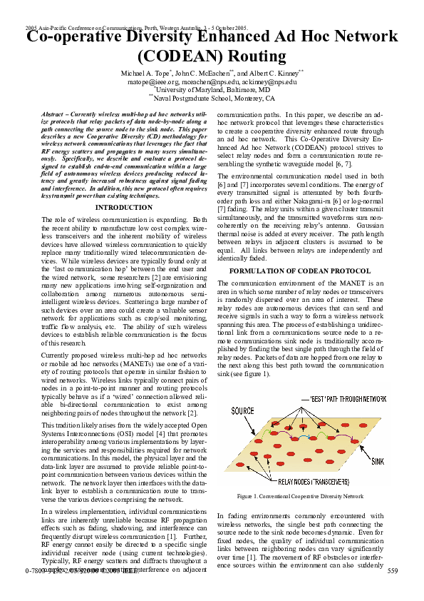 (PDF) Cooperative Diversity Enhanced Ad Hoc Network (CODEAN) Routing