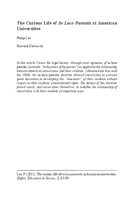 (PDF) The Curious Life of In Loco Parentis at American Universities