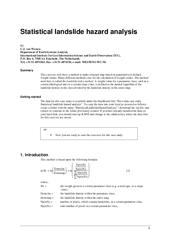 (PDF) Statistical landslide hazard analysis