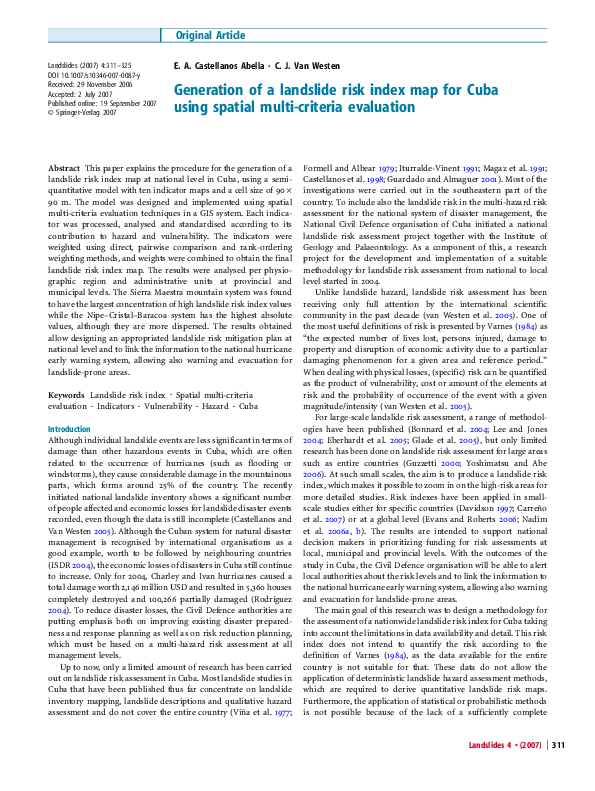 (PDF) Generation of a landslide risk index map for Cuba using spatial multi-criteria evaluation