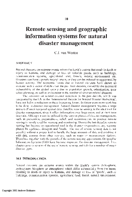 (PDF) Remote sensing and geographic information systems for natural disaster management