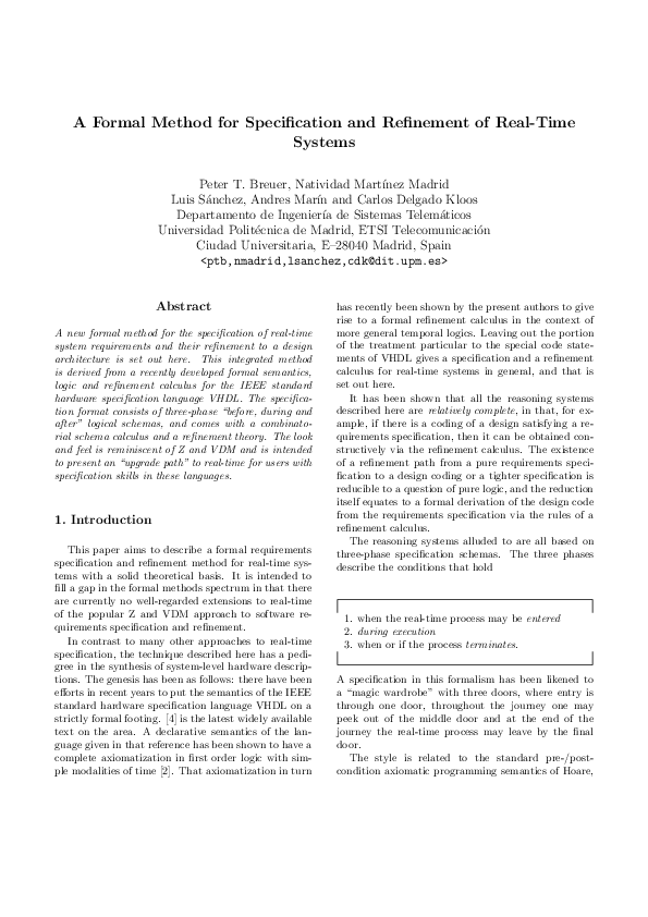 (PDF) A formal method for specification and refinement of real-time systems