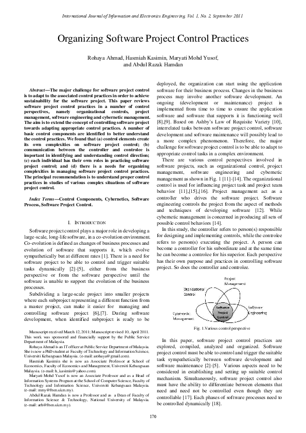 (PDF) Organizing Software Project Control Practices