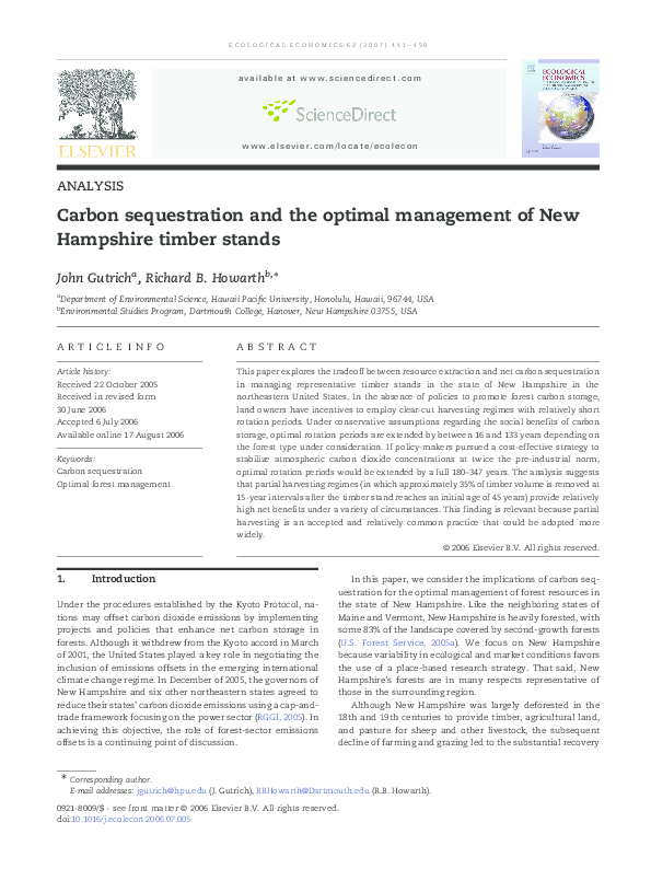 (PDF) Carbon sequestration and the optimal management of New Hampshire ...