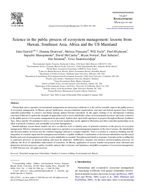 (PDF) Science in the public process of ecosystem management: lessons ...