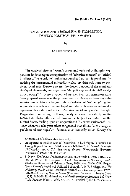 Pragmatism and Liberalism: Interpreting Dewey’s Political Philosophy