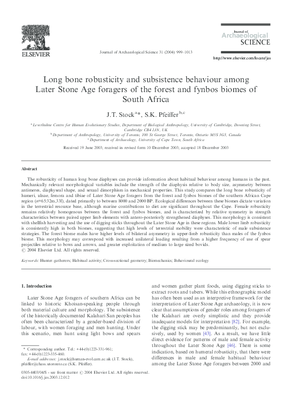 (PDF) Long bone robusticity and subsistence behaviour among Later Stone ...