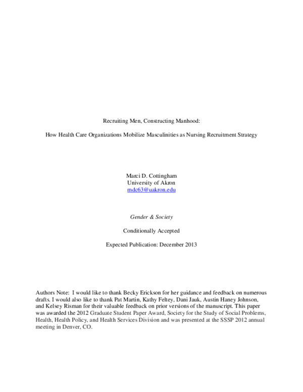 (DOC) Recruiting Men, Constructing Manhood: How Health Care ...