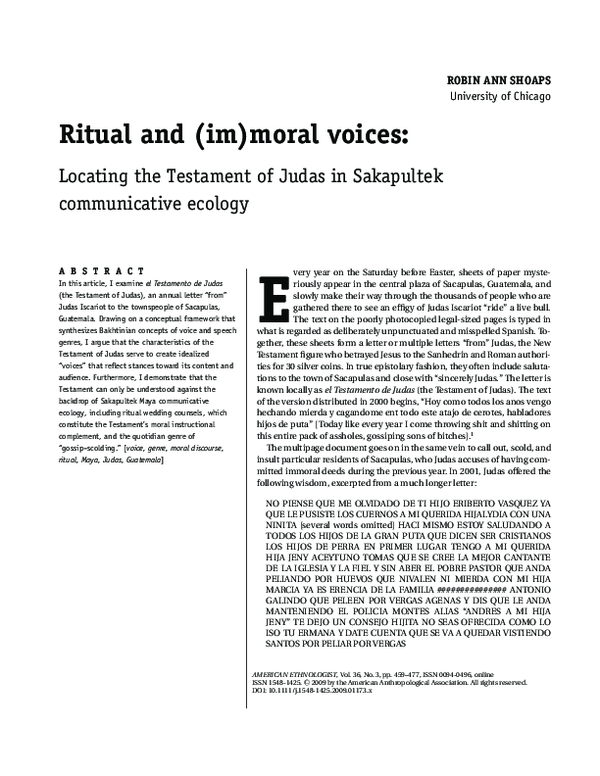 (PDF) Ritual and (Im) Moral Voices: Locating the Testament of Judas In ...