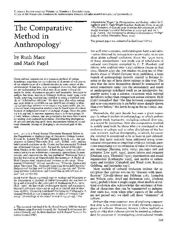 (PDF) The Comparative Method in Anthropology