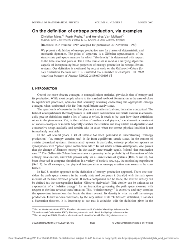 (PDF) On the definition of entropy production, via examples