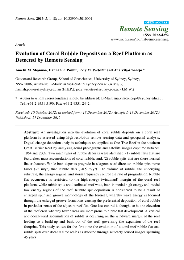(PDF) 2012 - Evolution of Coral Rubble Deposits on a Reef Platform as ...
