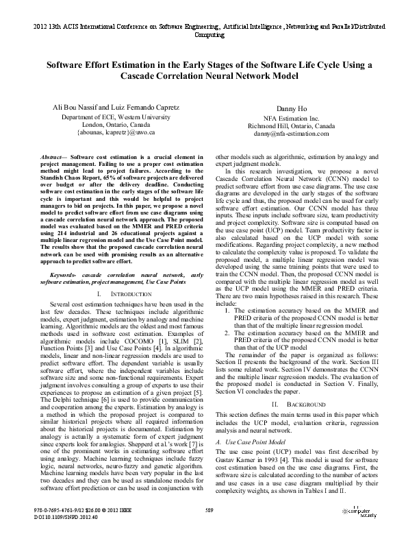 Pdf Software Effort Estimation In The Early Stages Of The Software Life Cycle Using A Cascade