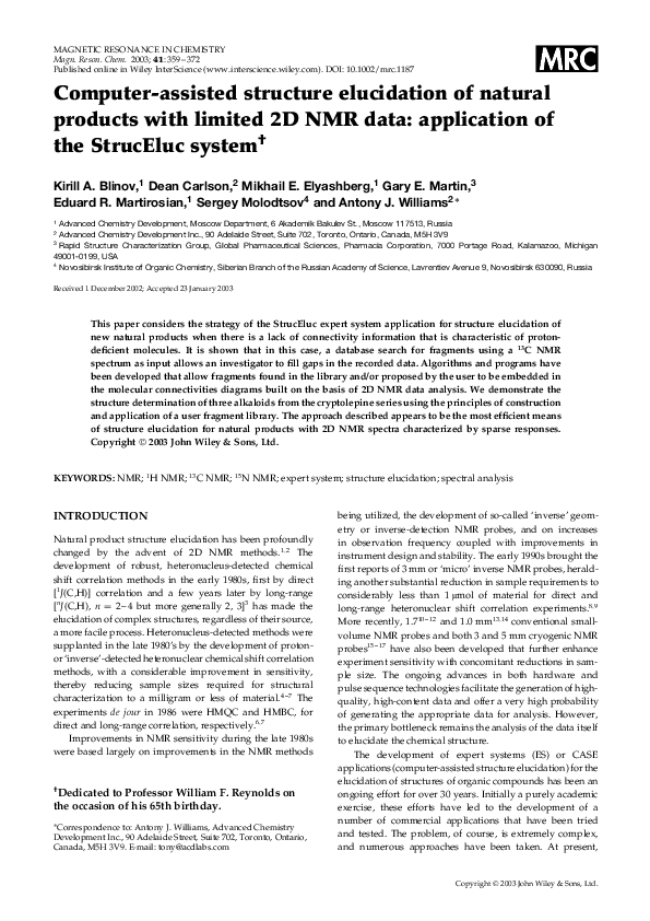 (PDF) Computer‐assisted structure elucidation of natural products with limited 2D NMR data ...