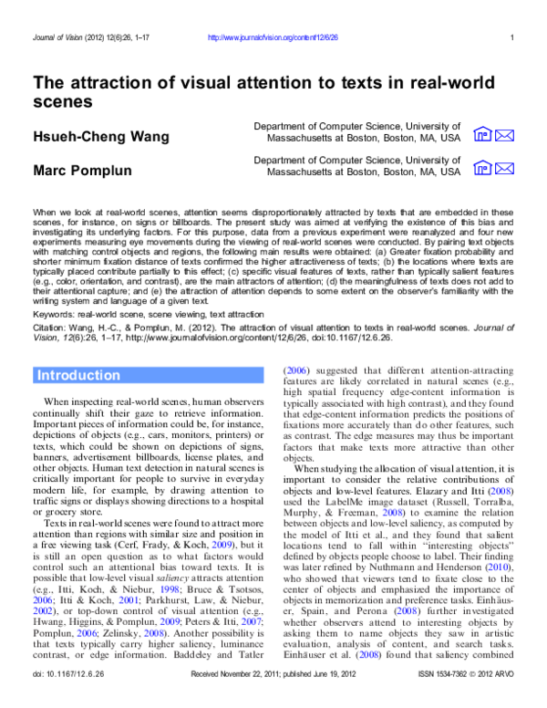 (PDF) The Attraction of Visual Attention to Texts in Real-World Scenes