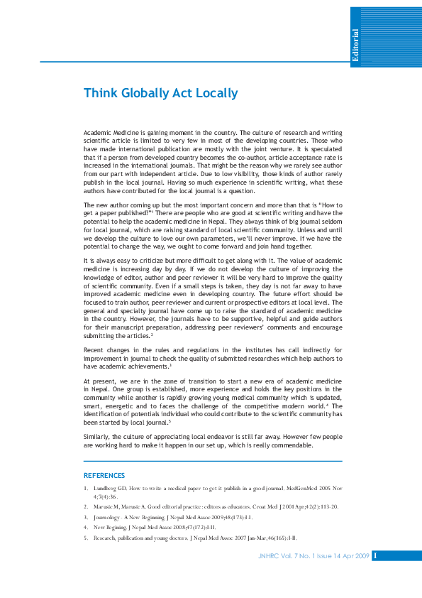 (PDF) Think Globally Act Locally