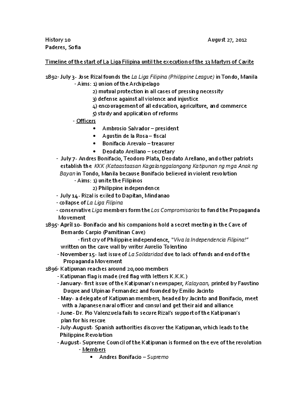 (DOC) Timeline of the Philippine Revolution (from La Liga Filipina to ...