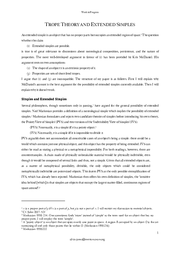 (PDF) Extended Simples and Trope Theory