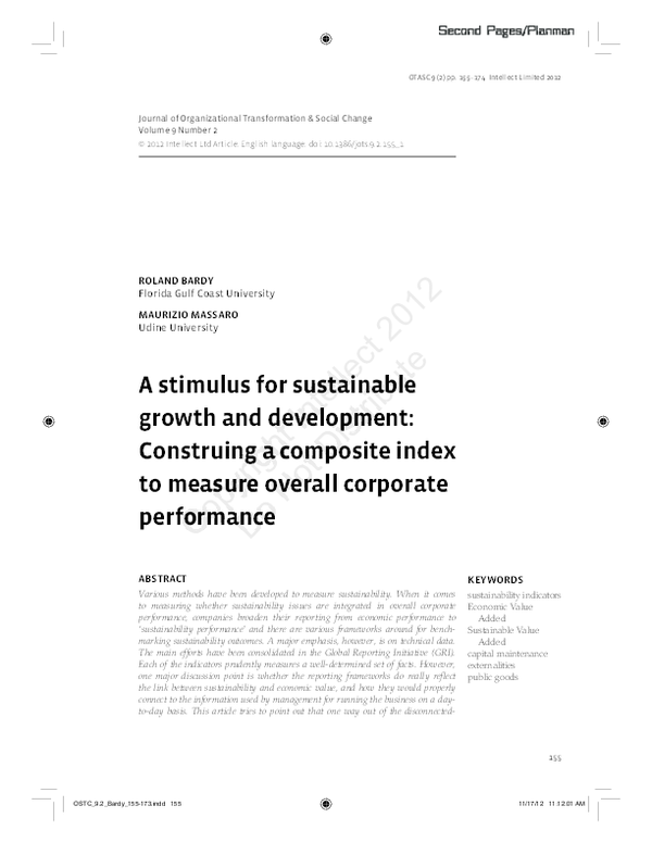 (PDF) A stimulus for sustainable growth and development: Construing a ...