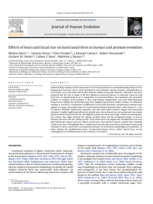 (PDF) Effects of brain and facial size on basicranial form in human and ...
