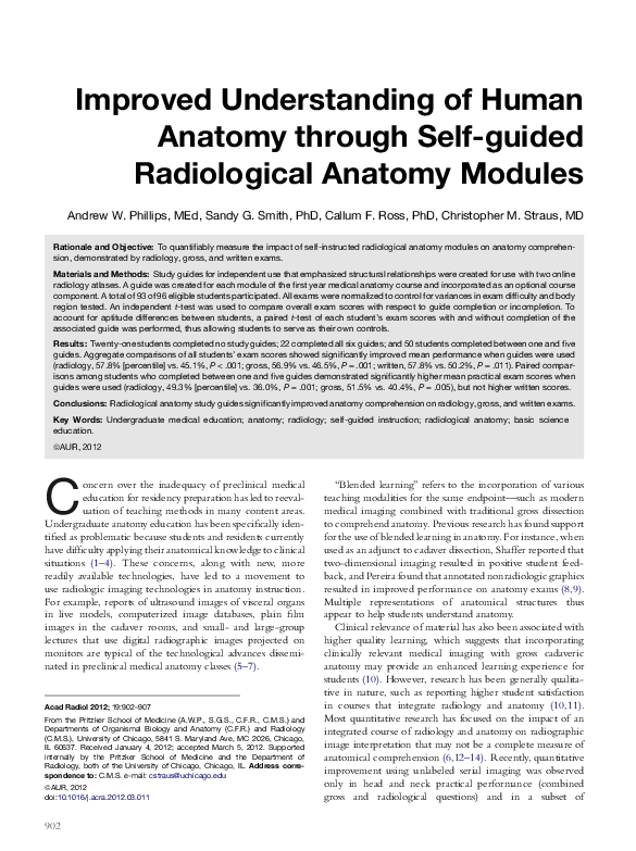 (PDF) Improved understanding of human anatomy through self-guided radiological anatomy modules.