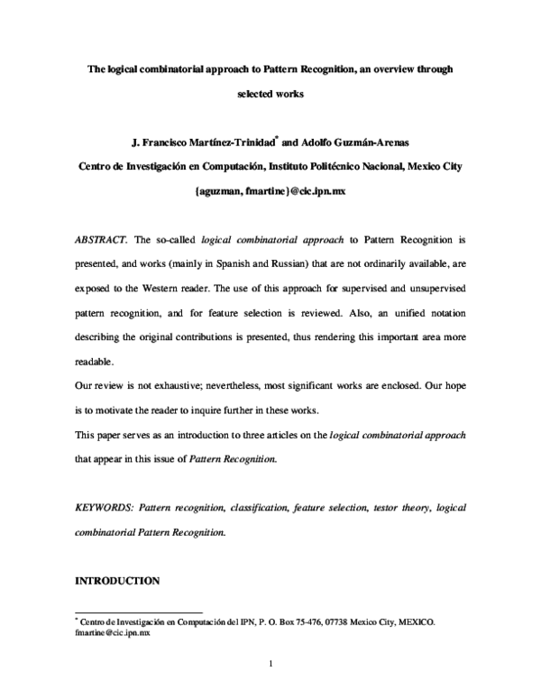 127. The Logical Combinatorial Approach to Pattern Recognition, An Overview Through Selected Works