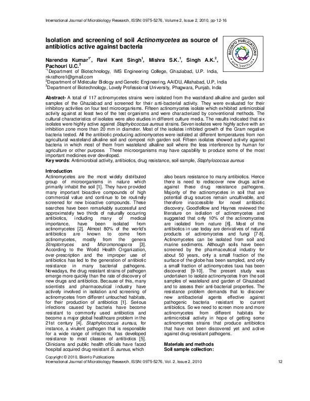 (PDF) Isolation and screening of soil Actinomycetes as source of ...