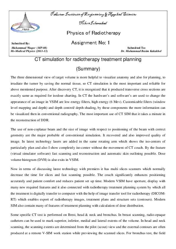(PDF) CT simulation for radiotherapy treatment planning
