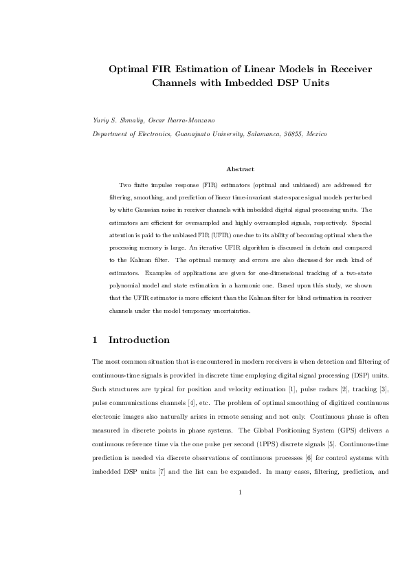 (PDF) Optimal FIR Estimation of Linear Models in Receiver Channels with Imbedded DSP Units