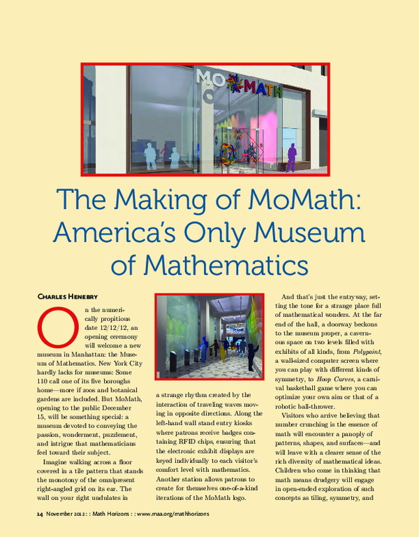 (PDF) The Making of MoMath: America's Only Museum of Mathematics