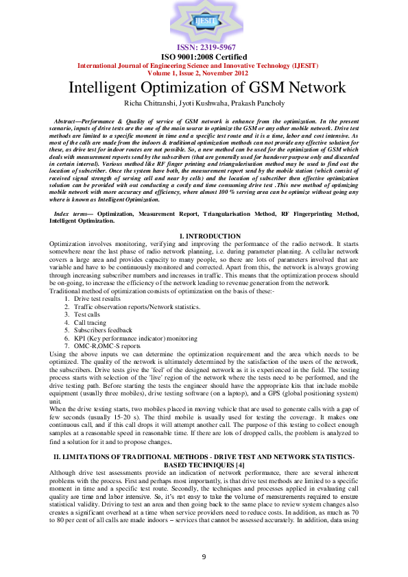 (PDF) Intelligent Optimization of GSM Network
