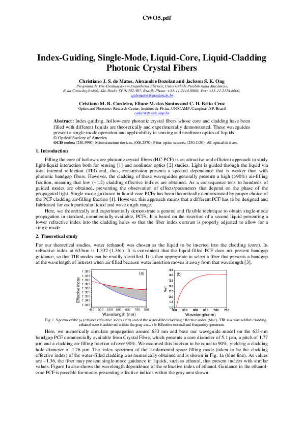 (PDF) Index-Guiding, Single-Mode, Liquid-Core, Liquid-Cladding Photonic Crystal Fibers