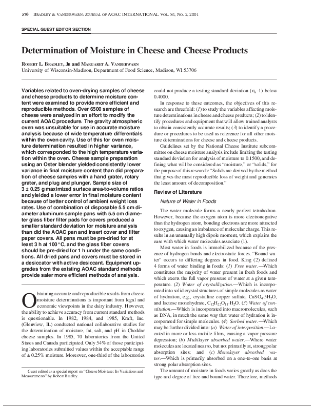 (PDF) Determination of moisture in cheese and cheese products