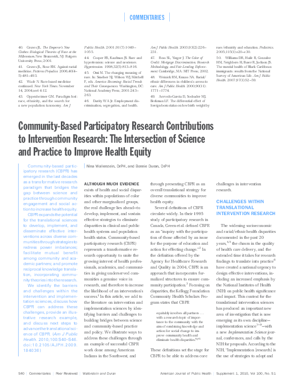 (PDF) Community-Based Participatory Research contributions to ...