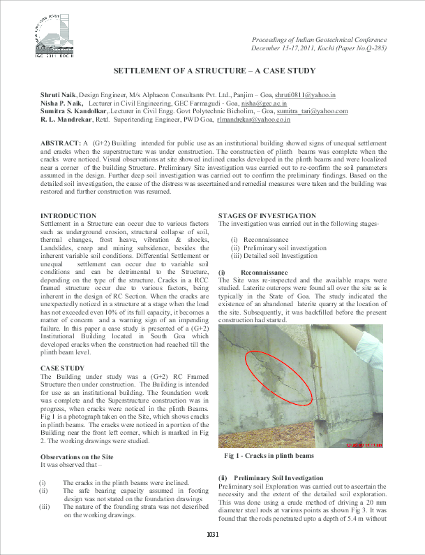(PDF) SETTLEMENT OF A STRUCTURE–A CASE STUDY